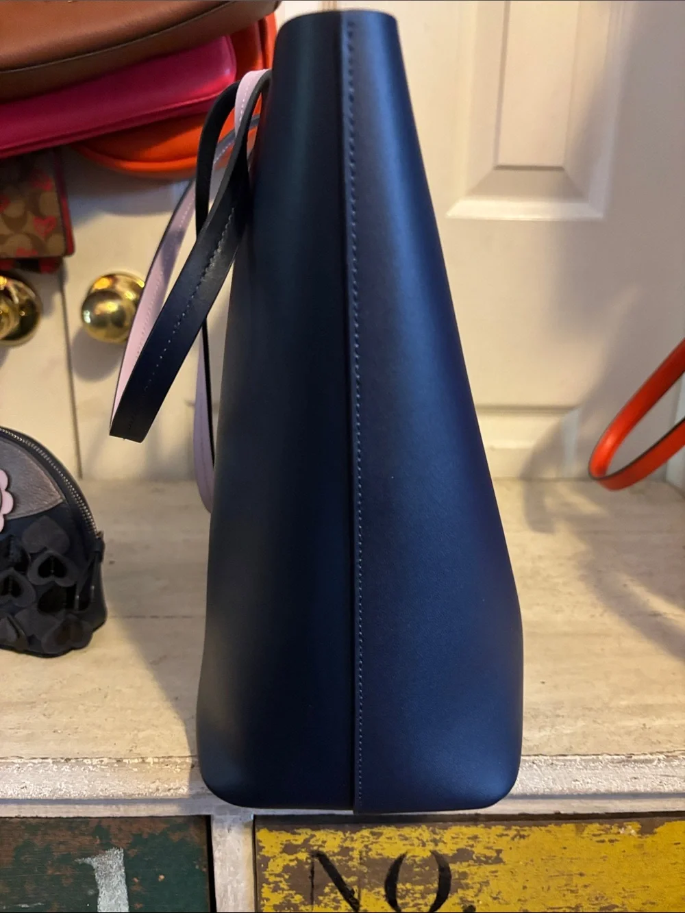 kate spade | Bags | Kate Spade Navy Tote With Lavender Floral Appliqu ...